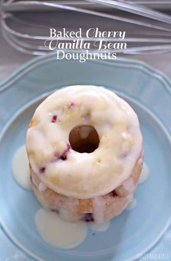 Baked Cherry Vanilla Bean Doughnuts - Honey and Birch