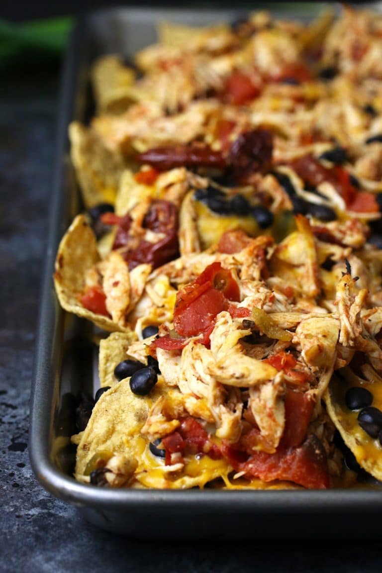 Sheet Pan Loaded Chicken Nachos » The Thirsty Feast by honey and birch