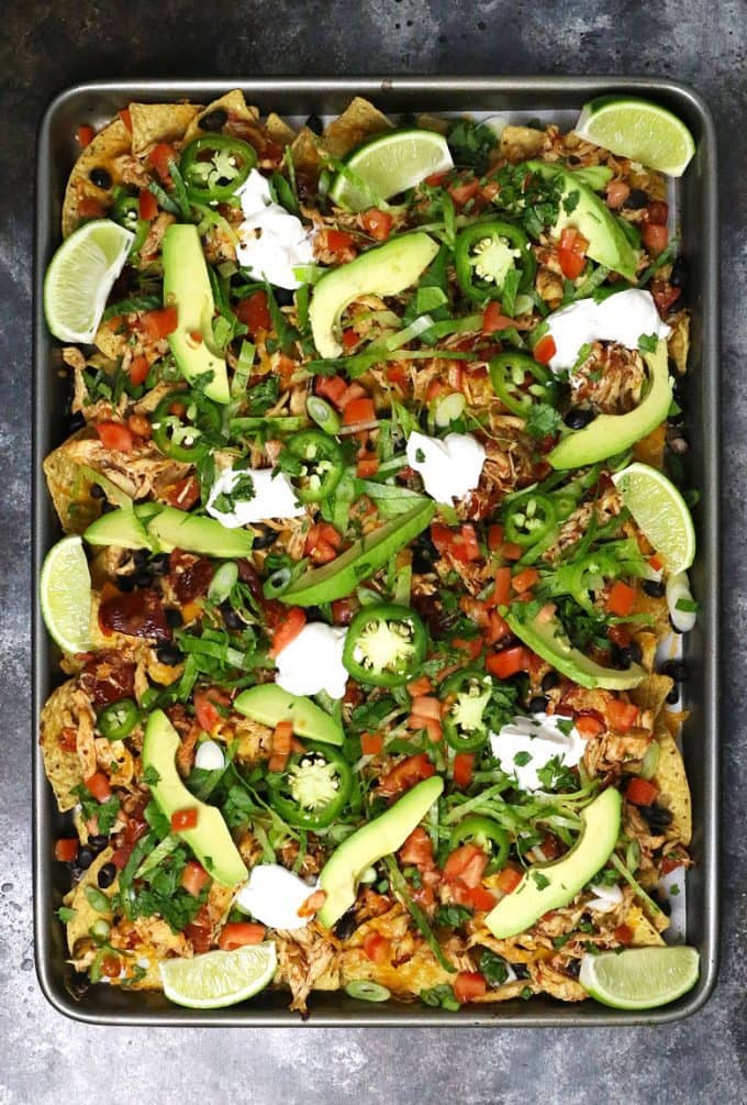 Sheet Pan Loaded Chicken Nachos » The Thirsty Feast by honey and birch