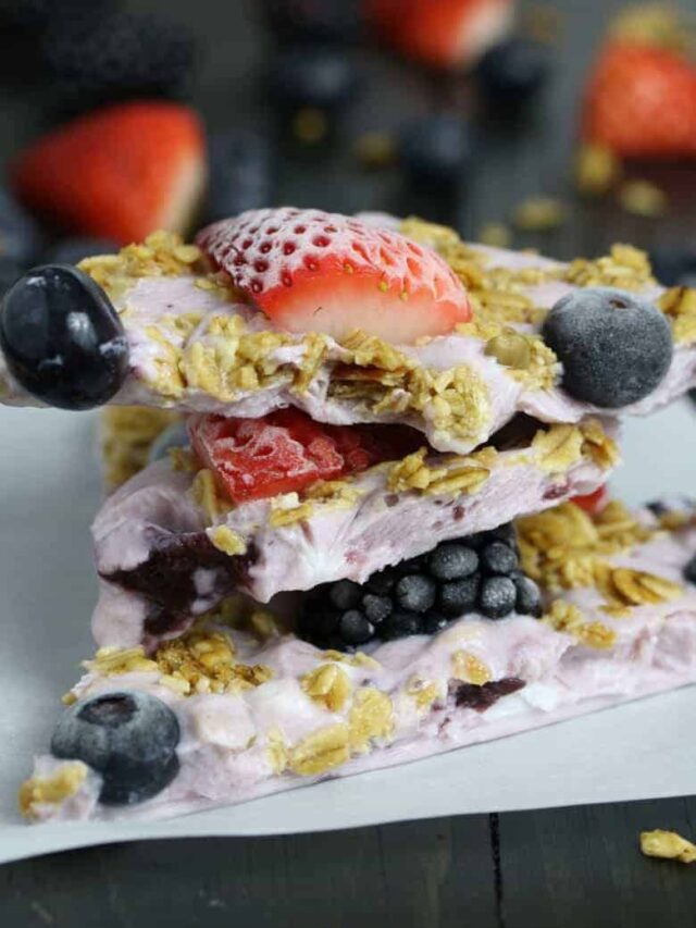 Triple Berry Granola Frozen Yogurt Breakfast Bark » The Thirsty Feast
